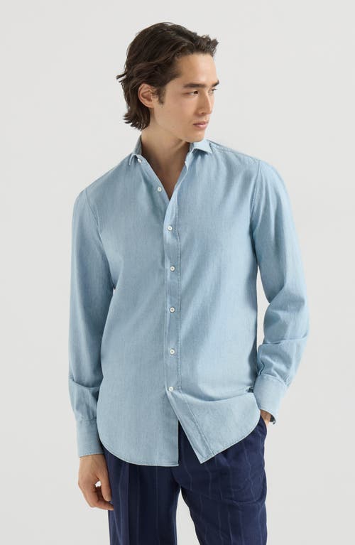 BRUNELLO CUCINELLI denim-effect chambray shirt with spread collar